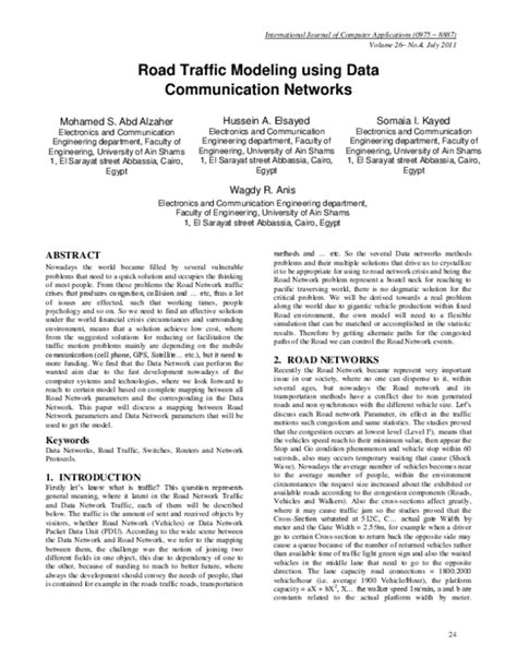 pdf road traffic modeling using data communication networks