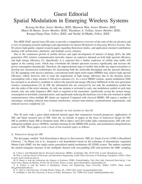 Pdf Guest Editorial Spatial Modulation In Emerging Wireless Systems