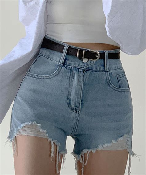 에이비글 데님면 써머 쇼츠 핫팬츠 데미지 하이웨스트 빈티지 찢청 연청 화이트 크롭 면바지 페스티벌 워터밤 숏팬츠 흠뻑쇼 룩