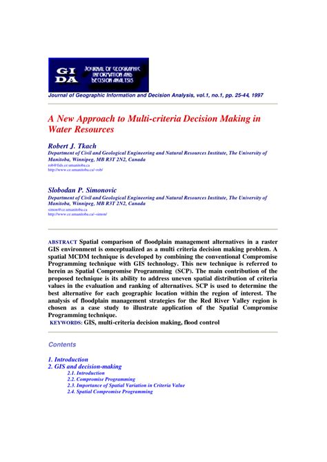 Pdf A New Approach To Multi Criteria Decision Making In Water Resources