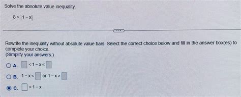 Solved Rewrite The Inequality Without Absolute Value Bars