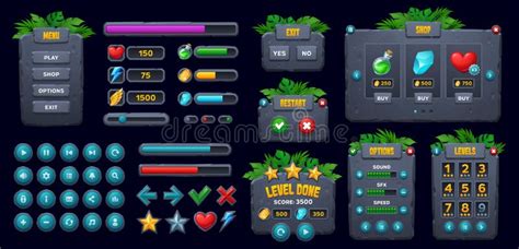 Game Ui Jungle Forest Stone Interface Buttons Stock Illustration Illustration Of Element