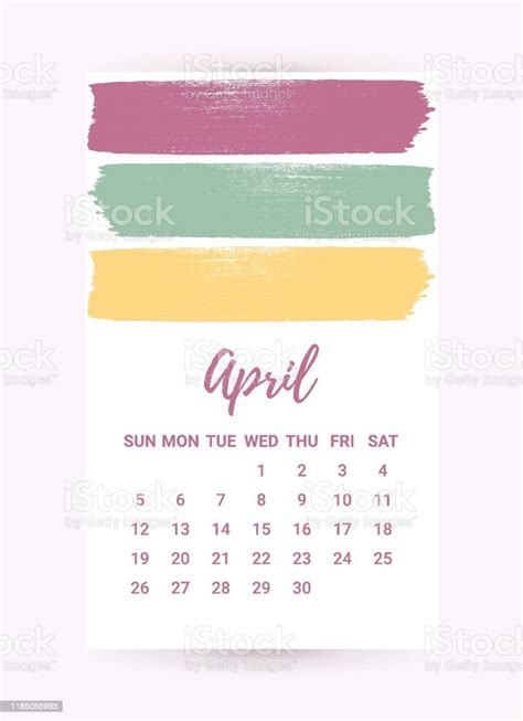 벡터 자유형 달력 2020 4월 지저분한 잉크 그런지 질감과 창조적 인 다채로운 디자인 템플릿 주일요일부터 시작됩니다 흑백 미니멀 스타일 4월에 대한 스톡 벡터 아트 및