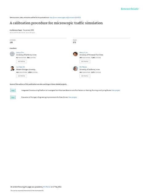 A Calibration Procedure For Traffic Microscobic Simulation Pdf