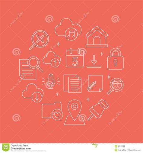 Web Line Icon Circle Set Stock Vector Illustration Of Cloud