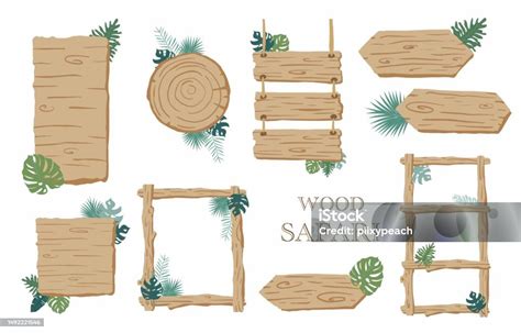 사파리 배경 세트의 나무 프레임 컬렉션입니다 생일 초대장 엽서 및 스티커에 대 한 편집 가능한 벡터 그림 농장에 대한 스톡 벡터 아트 및 기타 이미지 Istock