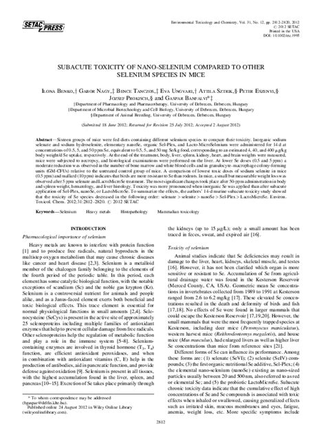 Pdf Subacute Toxicity Of Nano Selenium Compared To Other Selenium