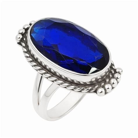 Blue Sapphire Gemstone Ring For Women 925 Sterling Silver Handmade