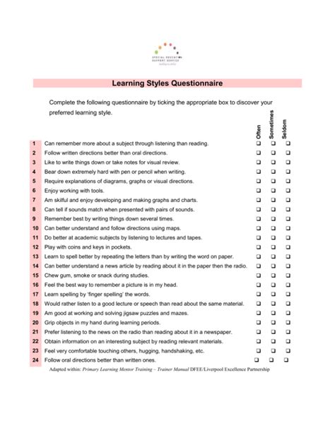 Learning Styles Questionnaire Discover Your Preferences