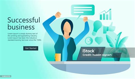 성공적인 비즈니스 성장을 보고 있는 행복한 여자의 그림 방문 페이지 전단지 인포그래픽 및 기타 그래픽 관련 자산벡터에 적합 개념에 대한 스톡 벡터 아트 및 기타 이미지