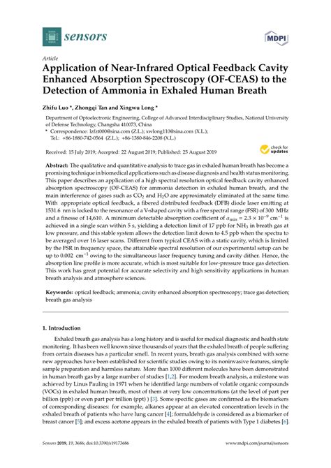 Pdf Application Of Near Infrared Optical Feedback Cavity Enhanced