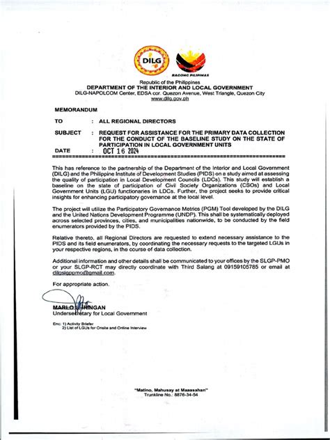 Memo To Rds Re Request For Assistance For The Primary Data Collection