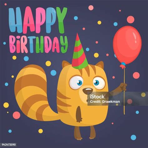 만화 다람쥐 들고 빨간 풍선 생일 축 하 엽서 벡터 일러스트입니다 인쇄 또는 장식 크리스마스 초대장 갈색에 대한 스톡 벡터 아트 및 기타 이미지 Istock