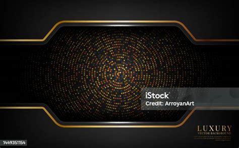 3d 블랙 럭셔리 추상 배경은 황금색 선과 원형 점 효과 장식으로 어두운 공간에 레이어를 겹칩니다 그래픽 디자인 요소 배너 전단지 카드 브로셔 표지 또는 방문 페이지에 대한