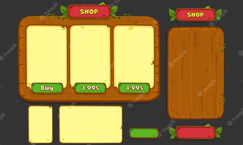2dゲームやアプリのためのui要素のセット、jungle game ui part 3 プレミアムベクター