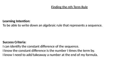 Finding The Nth Term Rule Teaching Resources