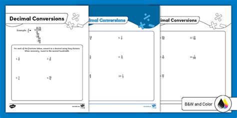 Seventh Grade Decimal Conversion Worksheet Twinkl