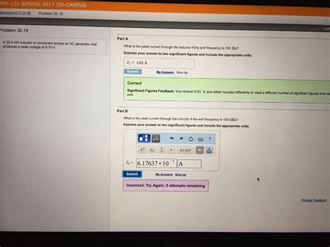 Solved A 25 0 Mh Inductor Is Connected Across An Ac