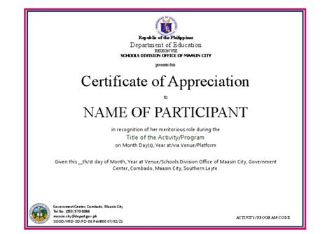 Certificate Of Appreciation Pdf