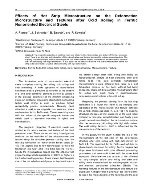 Pdf Effects Of Hot Strip Microstructure On The Deformation