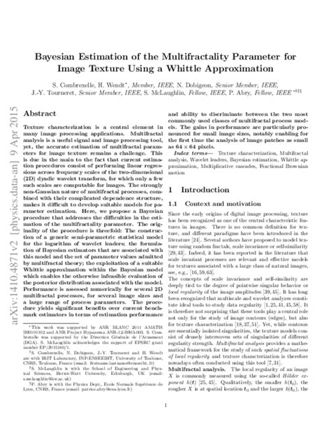 Pdf Bayesian Estimation Of The Multifractality Parameter For Image