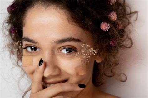 Girl Smiling And Hiding Her Mouth Under Her Hand Stock Image Image Of