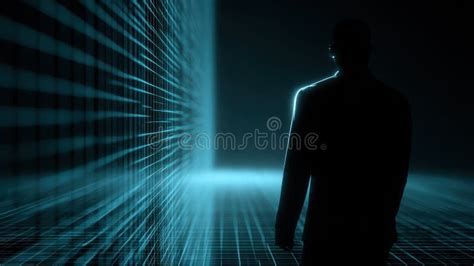 Cyber Security Data Protection System With Ai Concept Showing Person Silhouette In Digital Grid