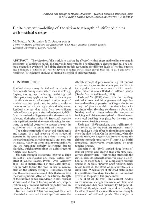 Pdf Finite Element Modelling Of The Ultimate Strength Of Stiffened Plates With Residual Stresses