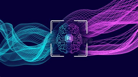 Human Brain Symbolic For Ai Artificial Intelligence Centered Into Background Of Grid Waves Stock