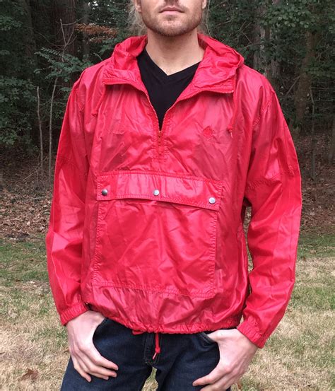 Red Hooded Izod Windbreaker Jacket Vintage 80s 90s Pullover Nylon
