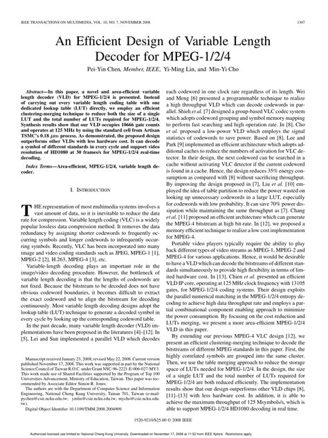Pdf An Efficient Design Of Variable Length Decoder For Mpeg124