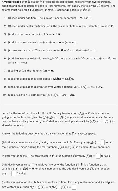 solved addition and multiplication by scalars real