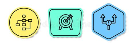 set line hierarchy organogram chart target and arrow colored shapes stock vector