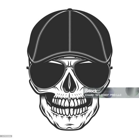 선글라스와 갱스터 개츠비 트위드 모자 플랫 캡 빈티지 벡터 일러스트 레이 션에 두개골 0명에 대한 스톡 벡터 아트 및 기타