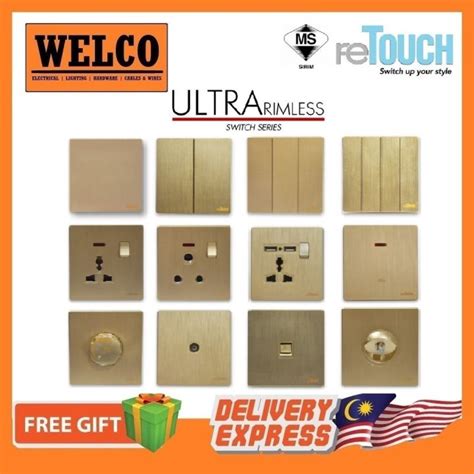 Retouch Ultra Rimless Switch 1g 2g 3g 4g 13a Sso 20a Water Heater 15a Usb [satin Gold