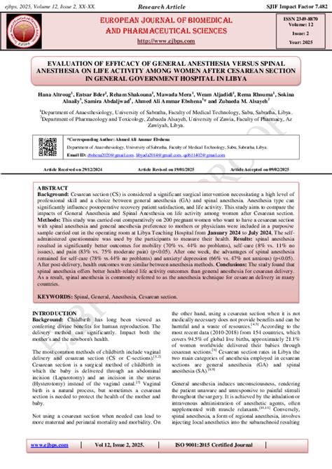 Pdf Evaluation Of Efficacy Of General Anesthesia Versus Spinal