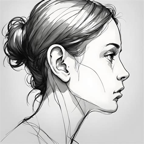 Detailed Side View Drawing Of A Woman Premium AI Generated Image