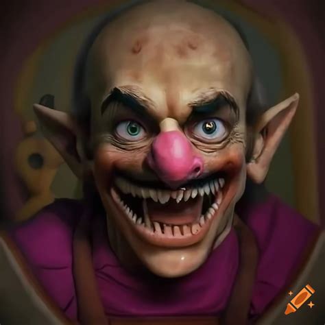 Ultra Realistic Depiction Of Waluigi In A Nightmarish Efteling Room On Craiyon