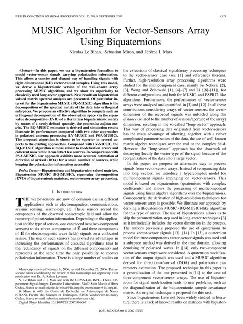 Pdf Music Algorithm For Vector Sensors Array Using Biquaternions