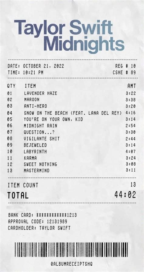 1989 Taylor Swift Album Receipt Artofit