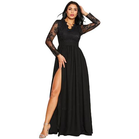 Womens Deep V Neck Lace Sexy Dress Plus Size Evening Party Ball Prom