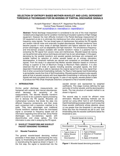 Pdf Selection Of Entropy Based Mother Wavelet And Level Dependent Threshold Techniques For De