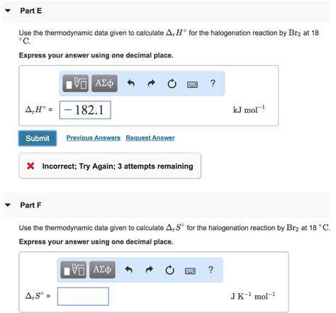 solved part e use the thermodynamic data given to calculate