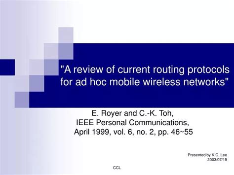 Ppt A Review Of Current Routing Protocols For Ad Hoc Mobile Wireless Networks Powerpoint