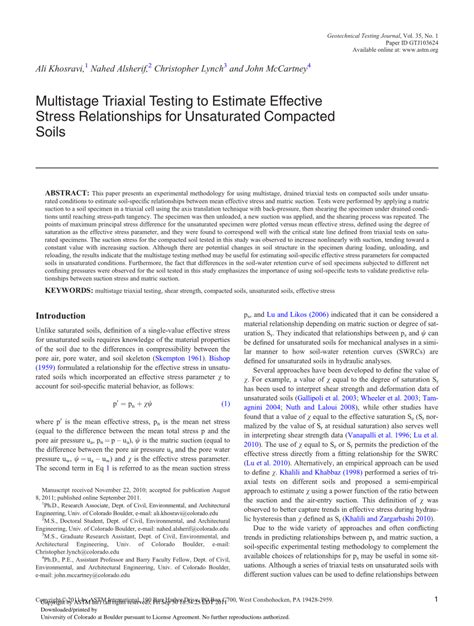 Pdf Multistage Triaxial Testing To Estimate Effective Stress