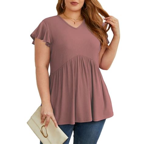 Cueply Plus Size Summer Tops For Women Short Sleeve V Neck Casual Blouse Shirts Tunic Tops