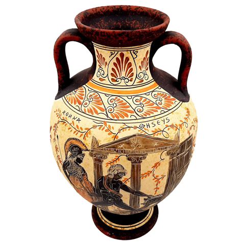 Greek Amphora Vase 22cmtheseus And The Minotaurblack Figure Pottery Agrohortipbacid