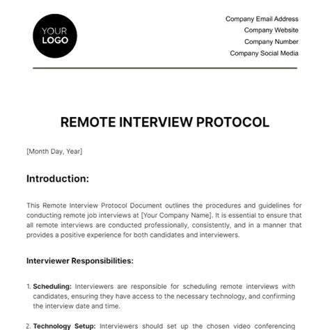 Free Remote Interview Protocol Hr Template To Edit Online