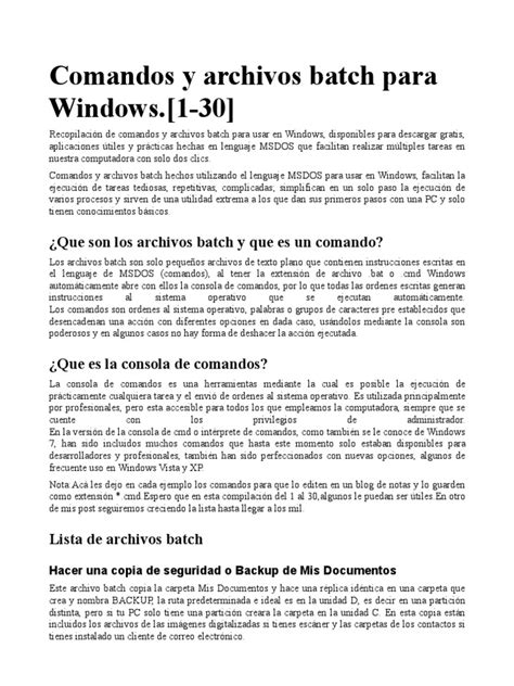 Comandos Y Archivos Batch Para Windows Apoyo Archivo De Computadora