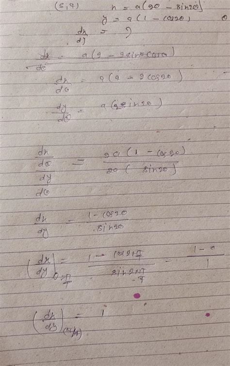 Xa2θ−sin2θ And Ya1−cos2θ Find Dxdy When θπ 4